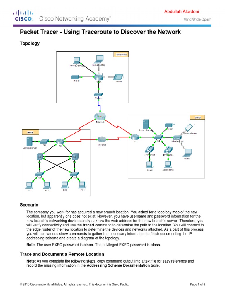 1.1.1.8 Packet Tracer - Using Traceroute To Discover The Network Instructions | PDF | Computer ...