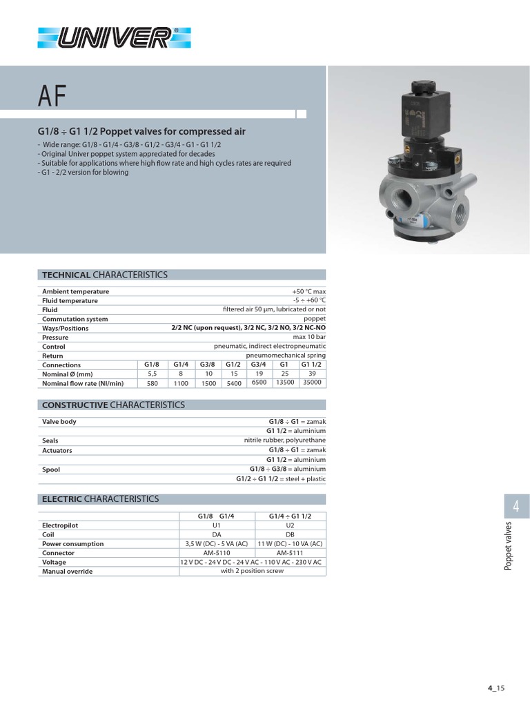Af Poppet Valve For Air | PDF | Pneumatics | Valve
