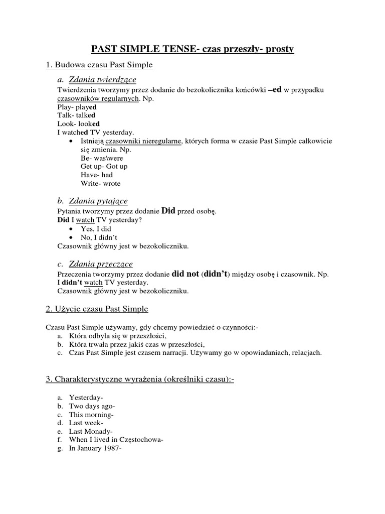 Past Simple Tense | PDF