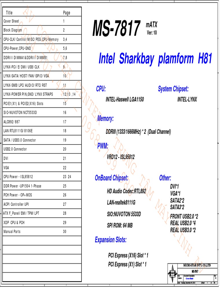 Msi H81m-E33 MS-7817 | PDF | Telecommunications | Computer Engineering