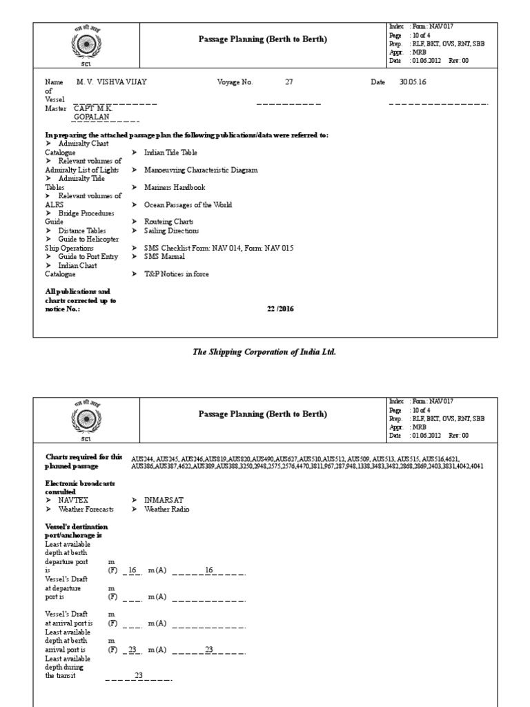 Passage Planning (Berth To Berth) | PDF | Ships | Water Transport