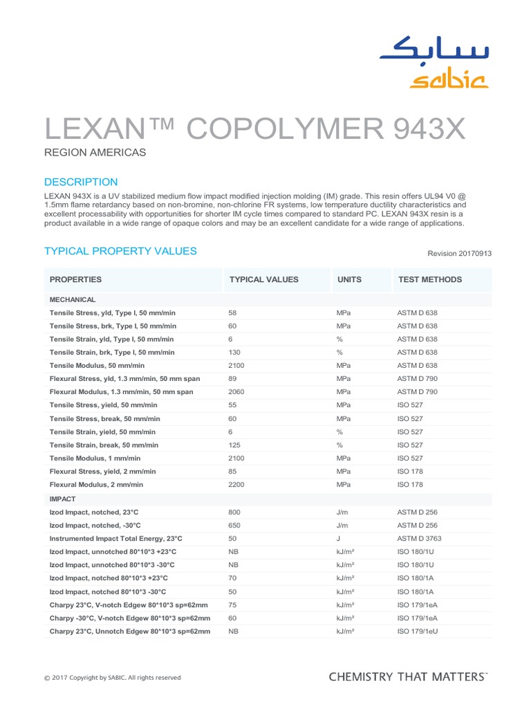 Lexan™ Copolymer 943X: Region Americas | PDF | Yield (Engineering ...
