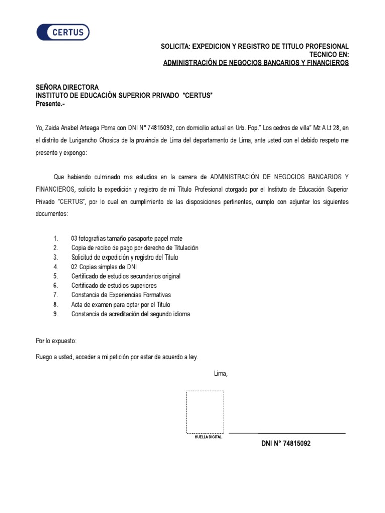 Solicitud de Expedicion de Titulo - Cabf - Malla 16 | PDF Solicitud de Expedicion de Titulo - Cabf - Malla 16 | PDF