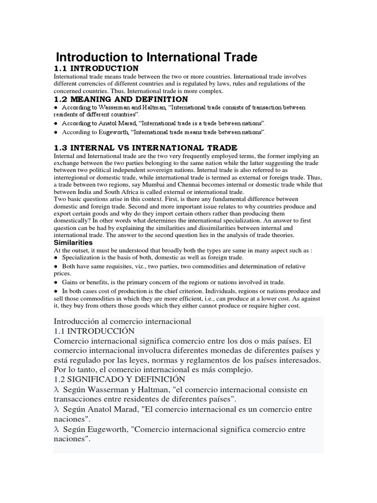 Introduction To International Trade | PDF | Economic Development | Trade