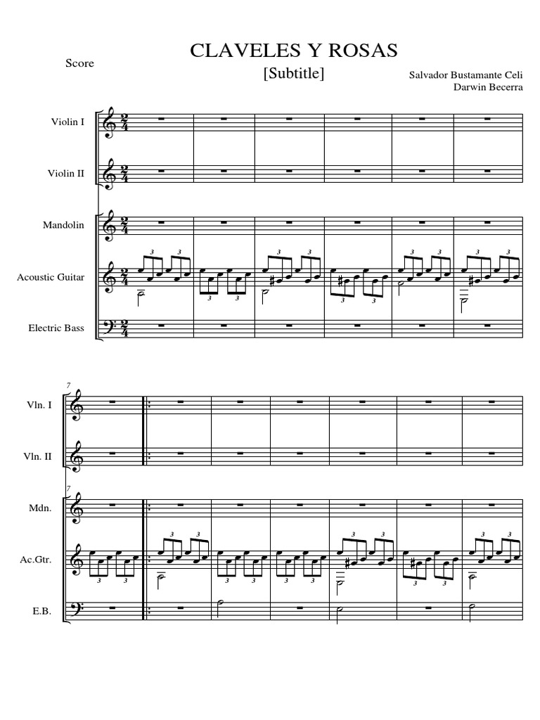 Partitura de Claveles y Rosas | PDF | Instrumentos de la familia de ...