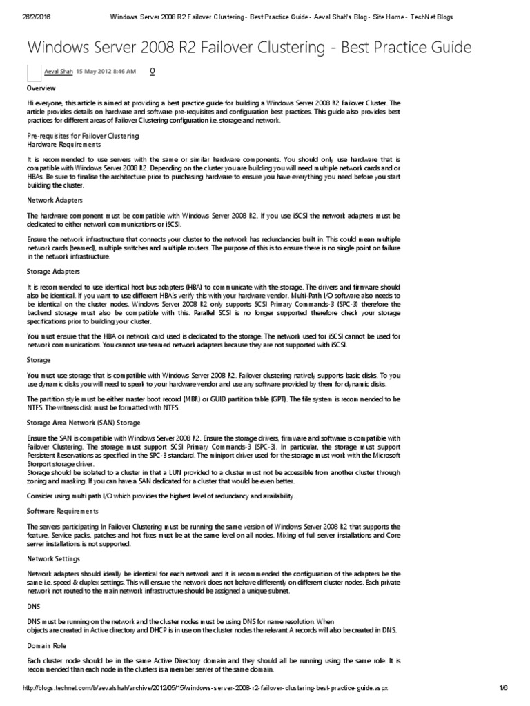 Windows Server 2008 R2 Failover Clustering Best Practice Guide Pdf Computer Cluster