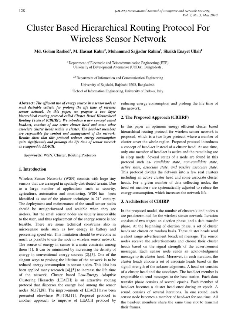 Cluster Based Hierarchical Routing Protocol For Wireless Sensor Network | PDF | Wireless Sensor ...