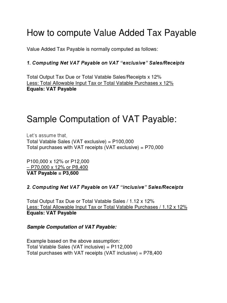VAT Payable Calculation Guide | PDF