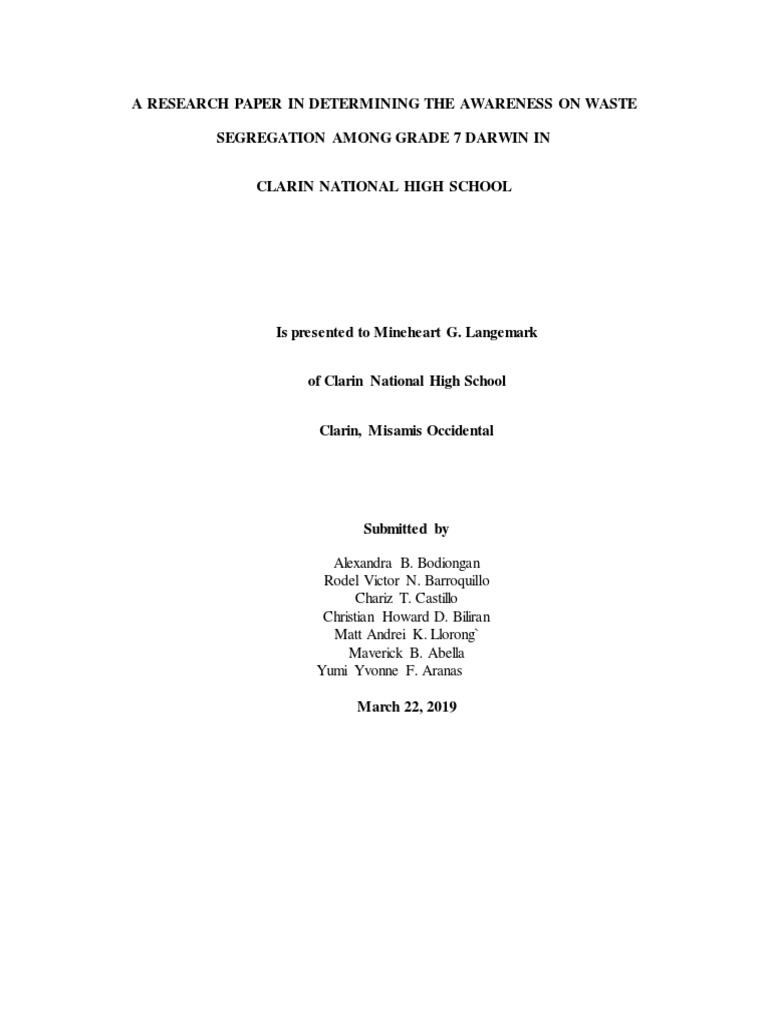 Waste Segregation Awareness in Clarin HS | PDF | Survey Methodology | Waste