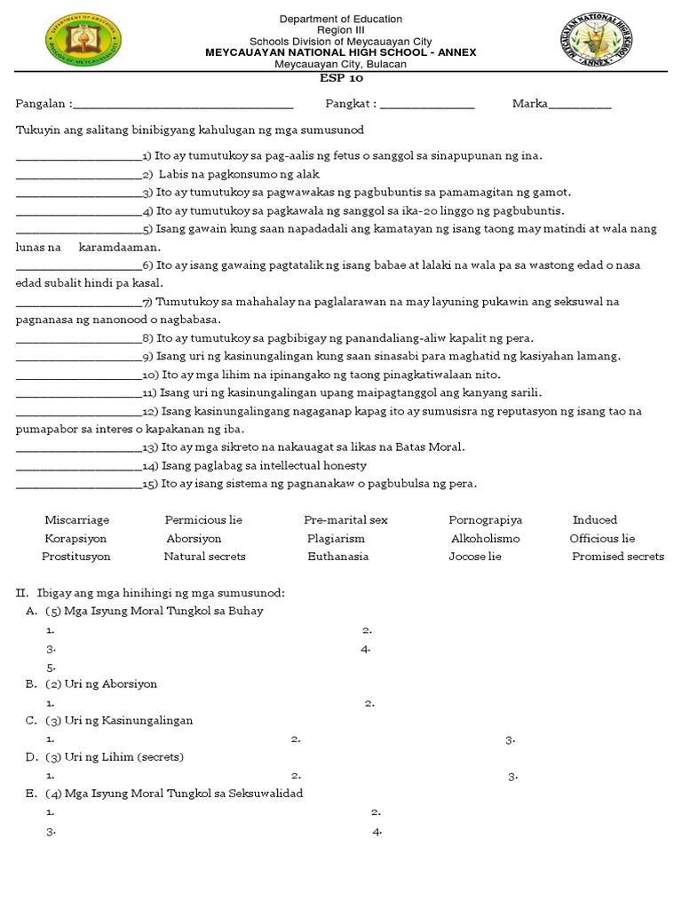 Final Exam - ESP 10 | PDF