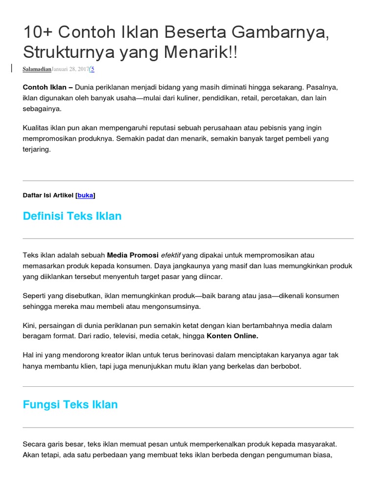 10+ Contoh Iklan Beserta Gambarnya, Strukturnya Yang Menarik!! | PDF