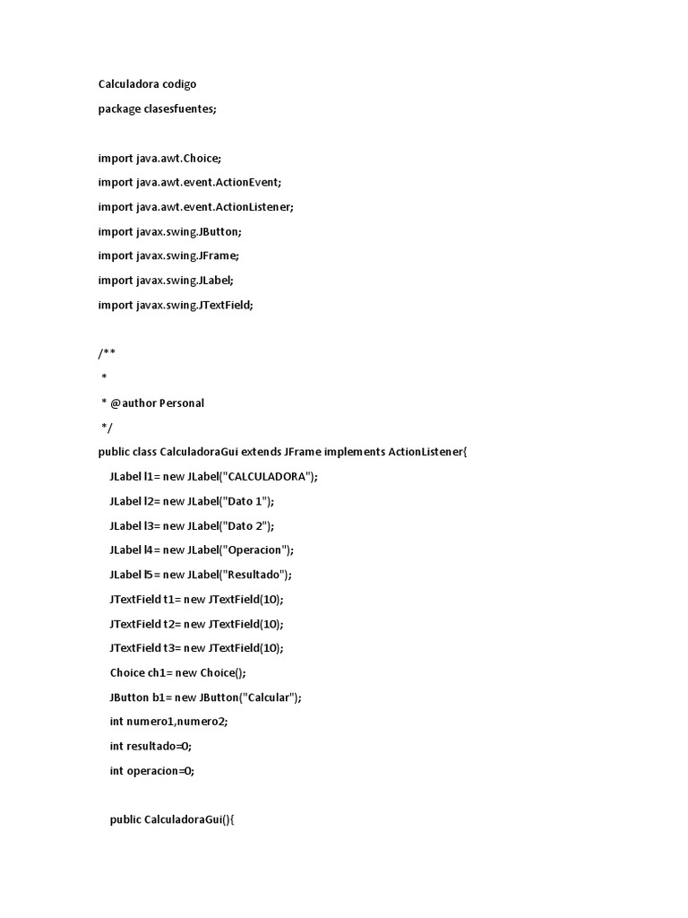 Calculadora Codigo | PDF | Java (lenguaje de programación) | Gestión de ...