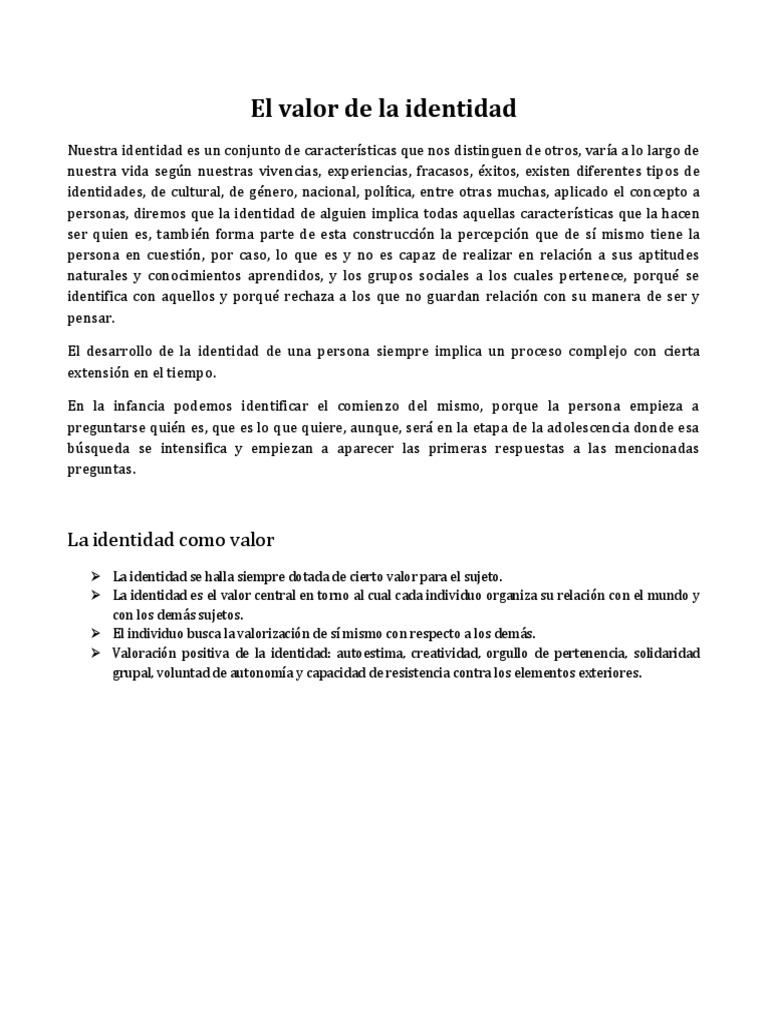 El Valor de la Identidad en Niños | PDF