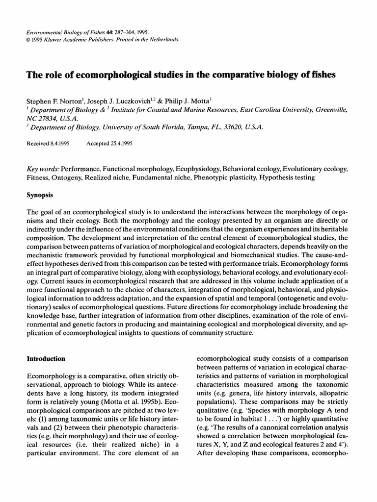 The Role of Ecomorphological Studies in The Comparative Biology of ...