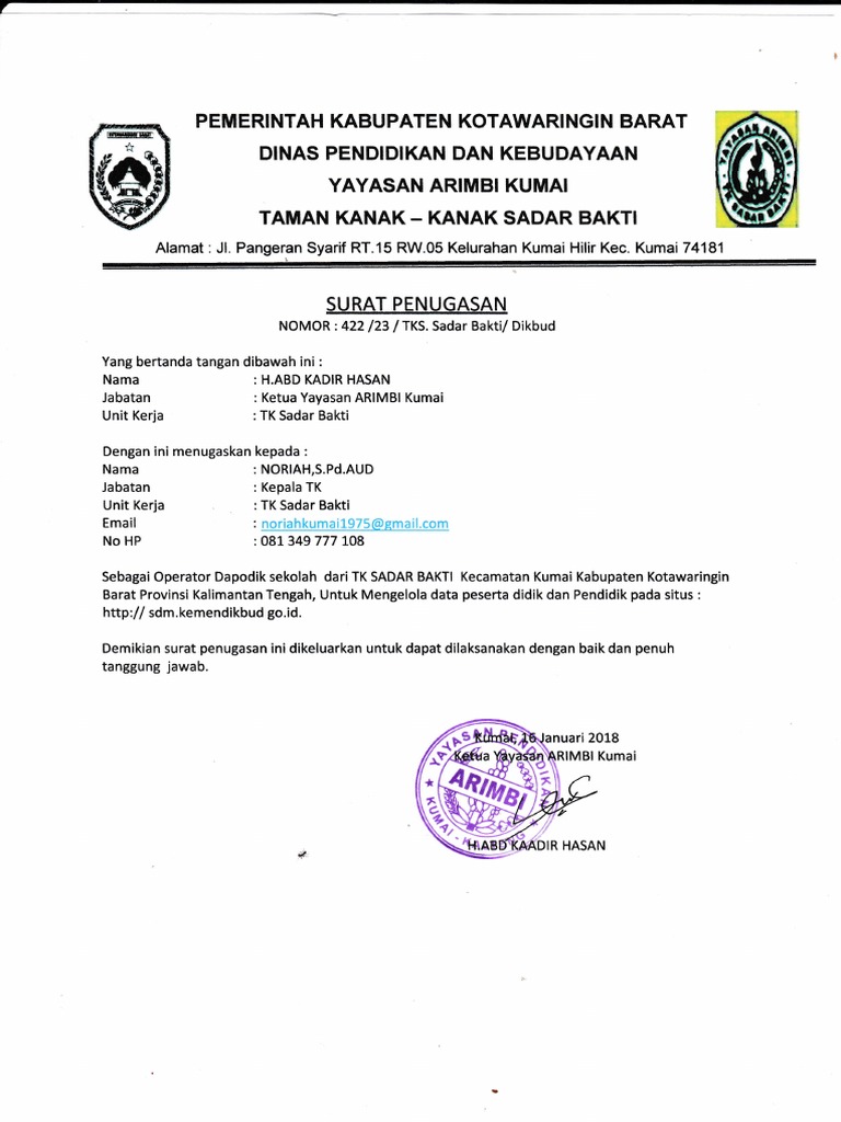Surat Tugas Operator Dapodik Pdf