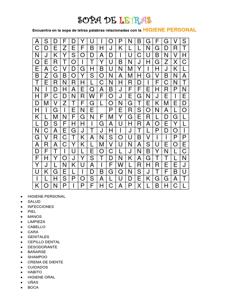 Sopa de Letrashigiene Personal | PDF
