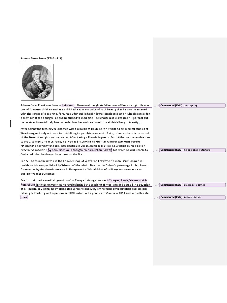 Johann Peter Frank: Pioneer of Public Health | PDF