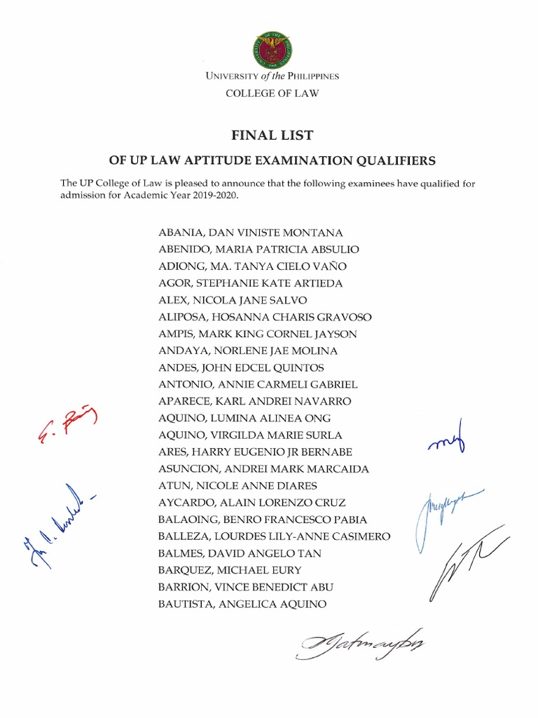 Final List of Up Lae Passers 2019 2020 | PDF