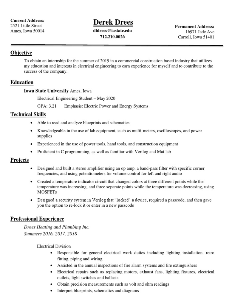Resume - Derek Drees | PDF | Amplifier | Electrical Engineering