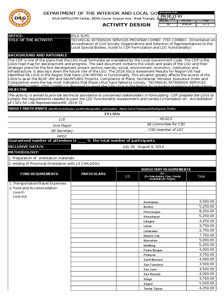 Activity Design: Department of The Interior and Local Government ...