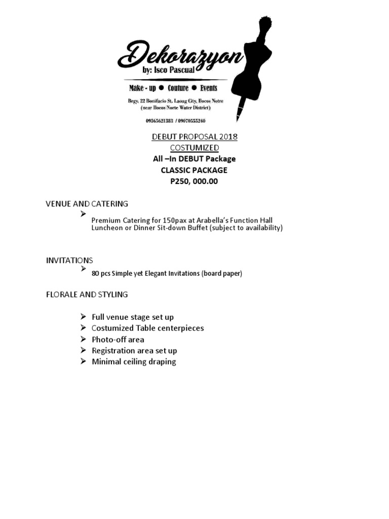 2018 Customized Debut Package Proposal | PDF | Bridesmaid | Wedding