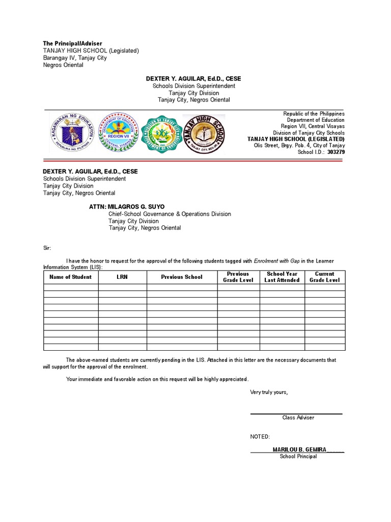 Request for the Approval of LIS | Learning