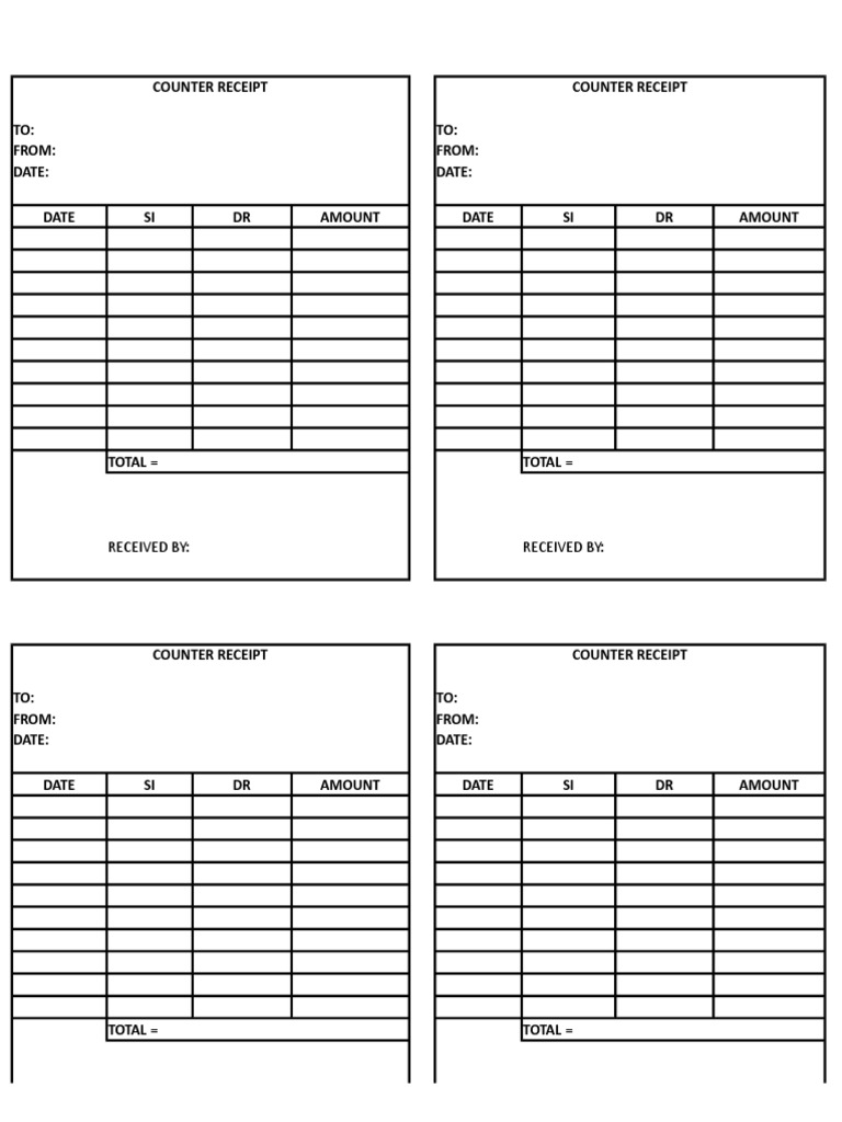 Counter Receipt Template for Recording Financial Transactions with ...