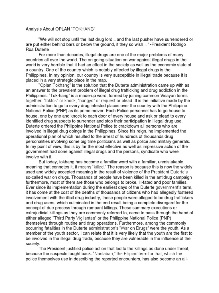 Analysis About OPLAN | PDF | Rodrigo Duterte | Illegal Drug Trade