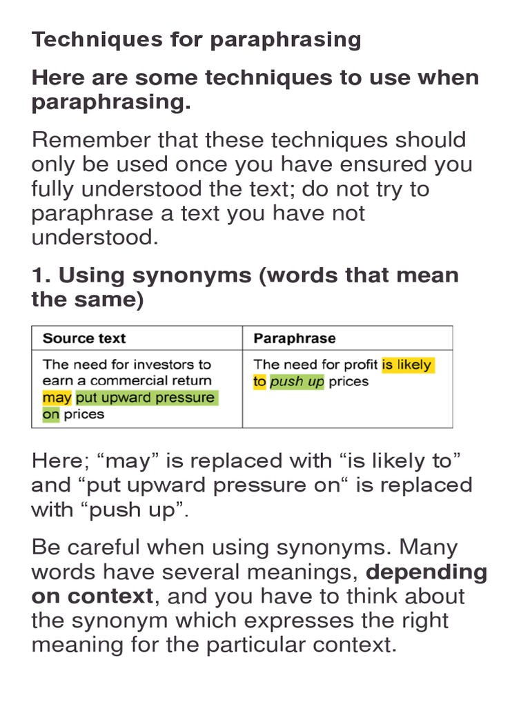 Effective Paraphrasing Techniques | PDF | Phrase | Word