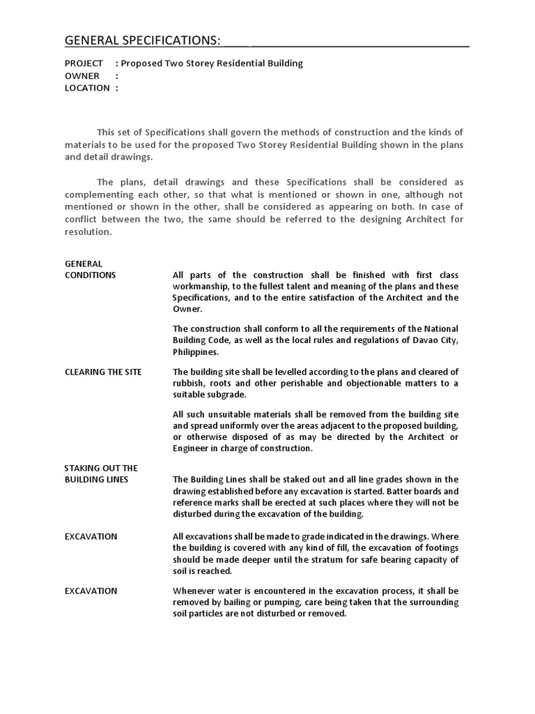 Sample Constrcution Specifications | PDF | Plumbing | Concrete