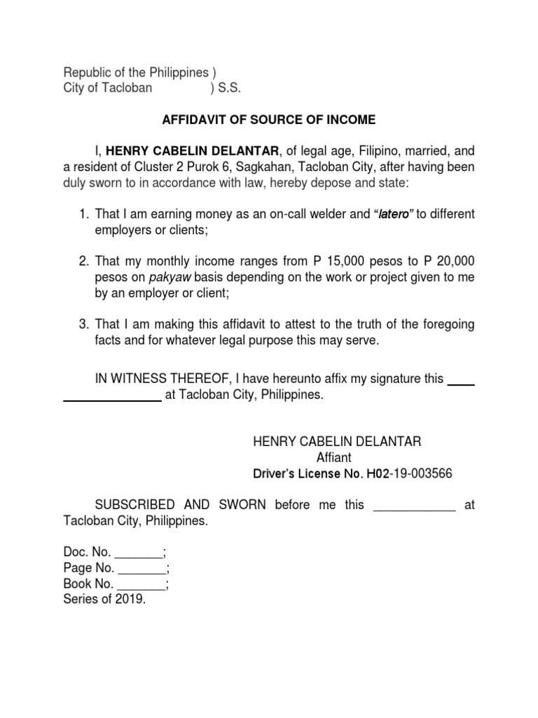 Affidavit of Source of Income | PDF
