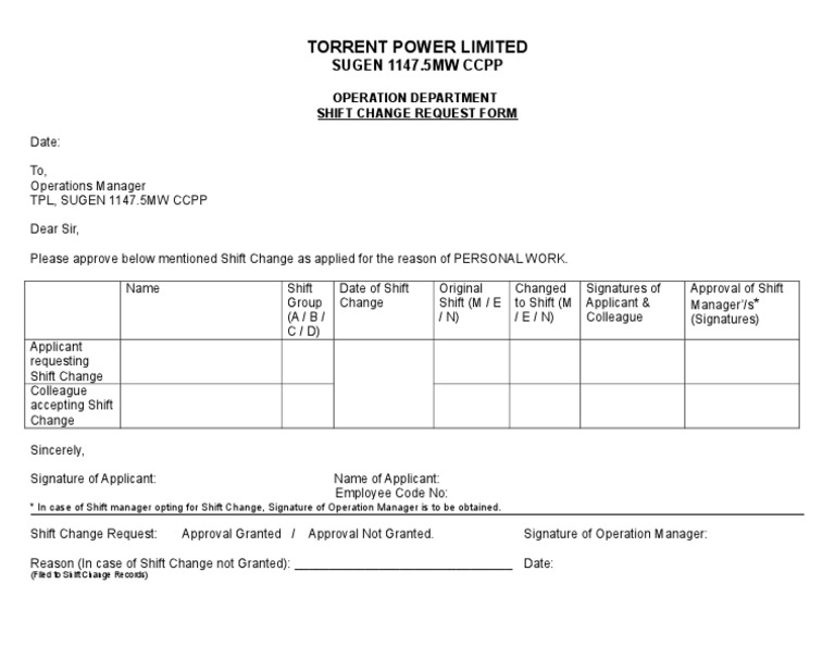 Shift Change Request Form | PDF