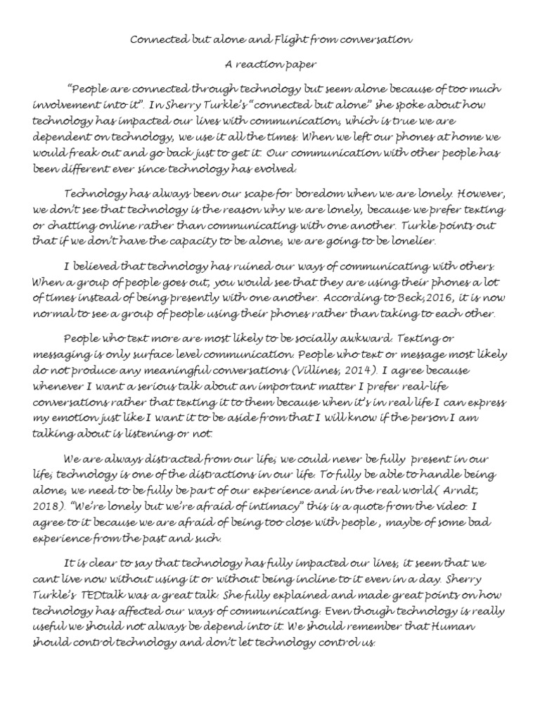 Connected but Alone REACTION PAPER | Semiotics | Human Communication