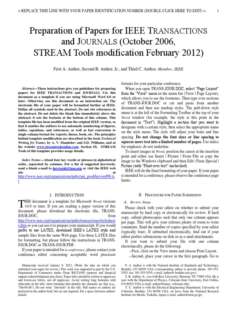 IEEE Transactions Template 06-30-15 | PDF | Note (Typography ...