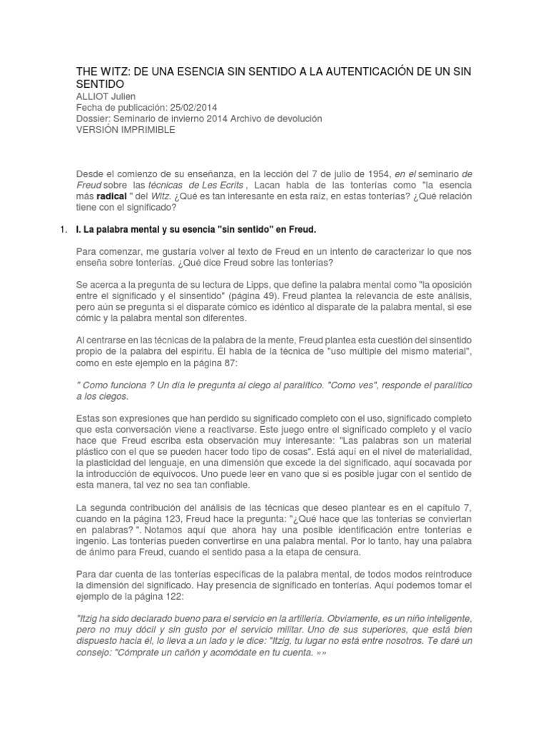 The Witz | PDF | Jacques Lacan | Poesía