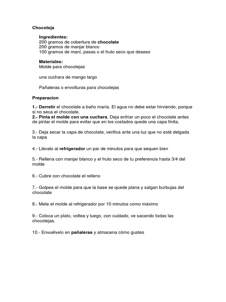 Receta Fácil de Chocotejas Caseras | PDF