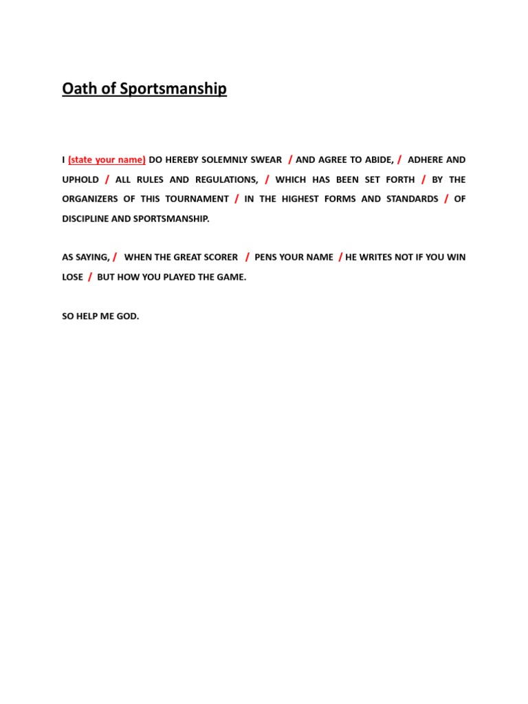 Oath of Sportsmanship for Athletes | PDF