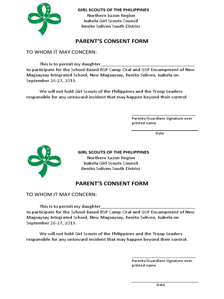 Parent Consent Form for Girl Scouts | PDF