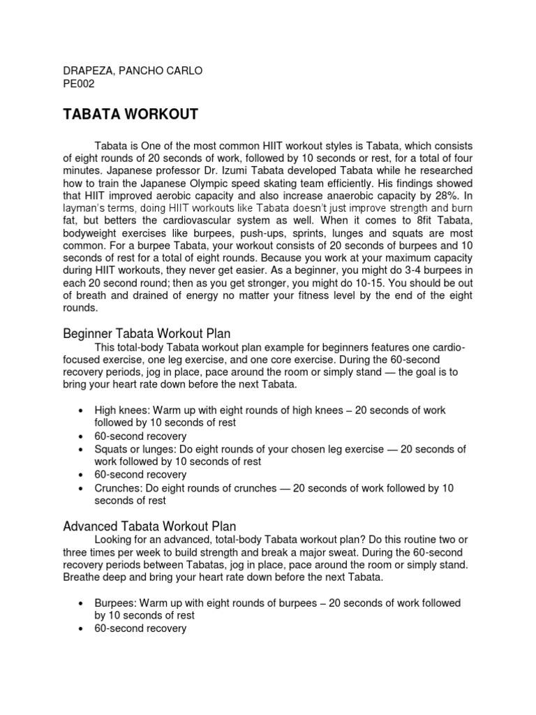 Beginner Tabata Workout Plan | Download Free PDF | High Intensity ...