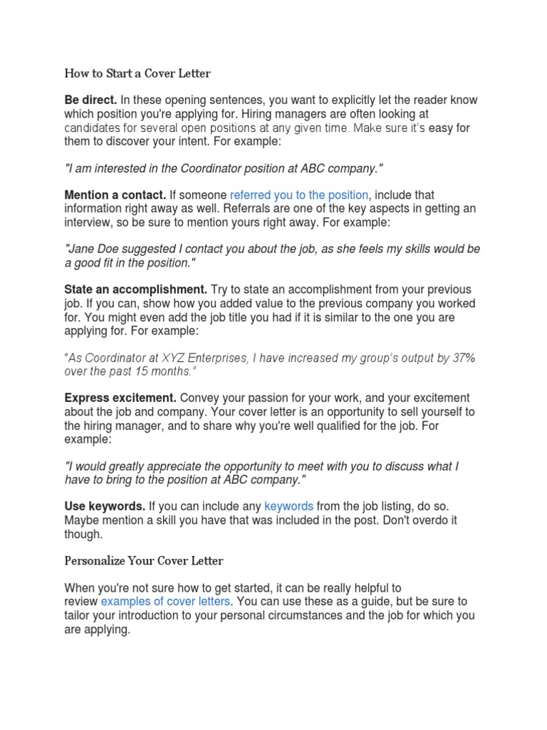How To Start A Cover Letter | PDF | Résumé | Communication