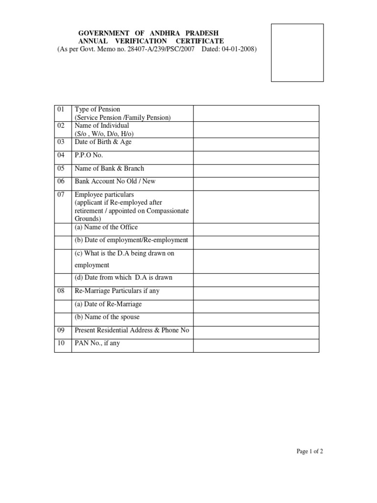 Annual Verification Certificate for Pensioners | PDF | Pension ...