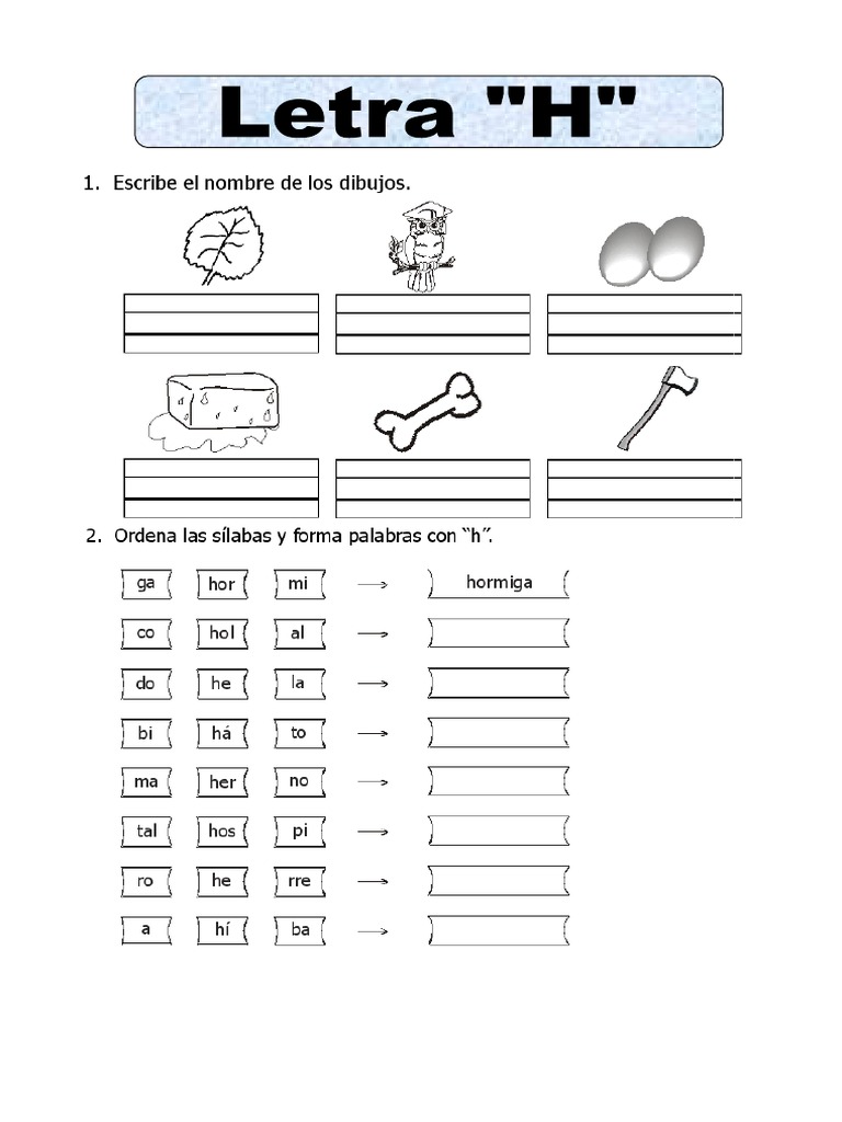 Fichas educativas sobre la letra H | PDF