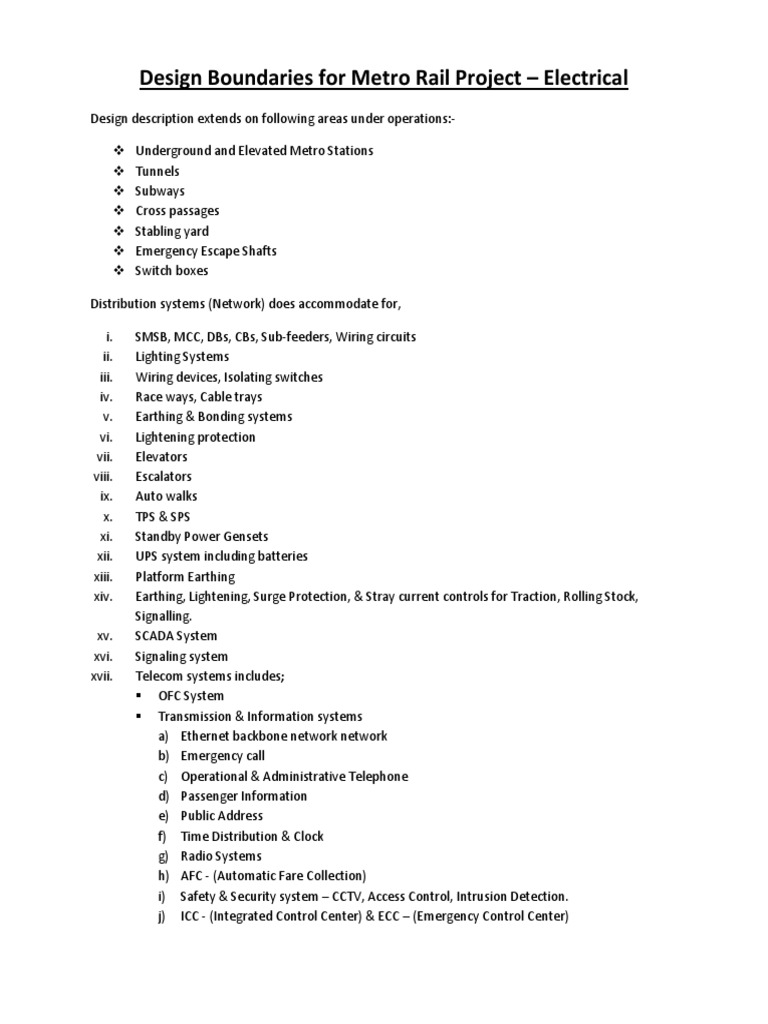 Metro Rail Electrical Design Guidelines | PDF | Electrical Wiring ...