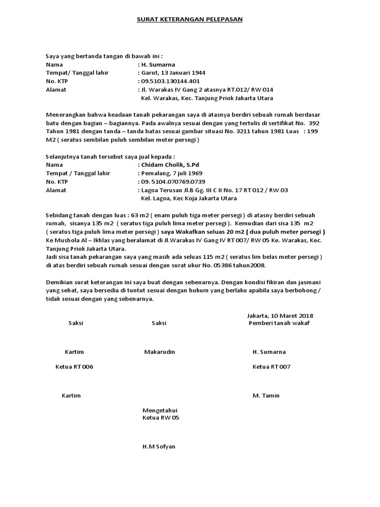 CONTOH Surat Wakaf Mushola | PDF