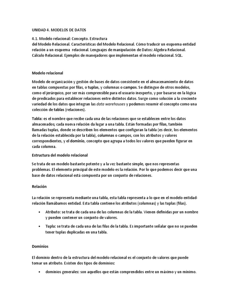 Unidad 4 | PDF | Base de datos relacional | SQL