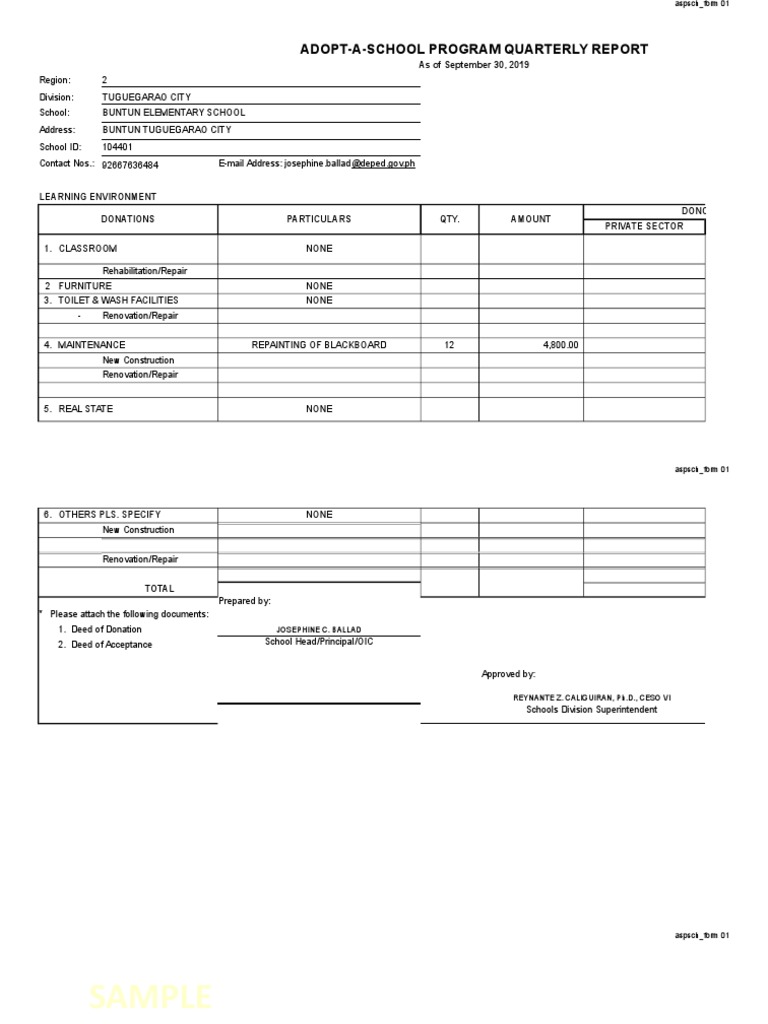 Adopt-A-School Quarterly Report | PDF