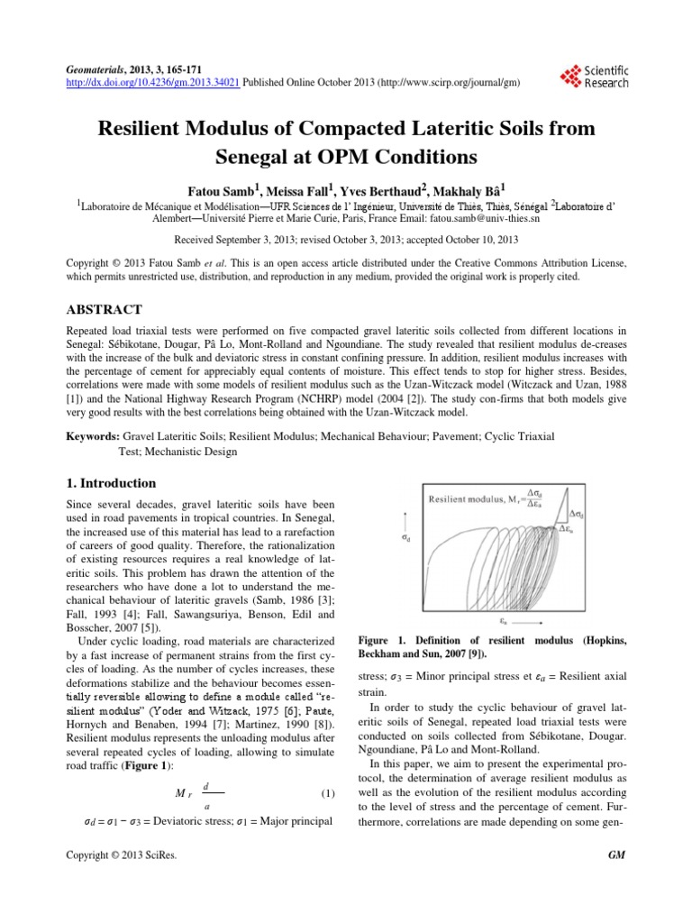 Resilient Modulus of Compacted Lateritic Soils From Senegal at OPM ...