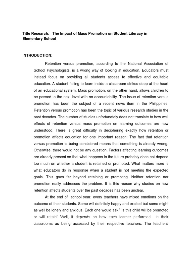 Title Research: The Impact of Mass Promotion On Student Literacy in ...