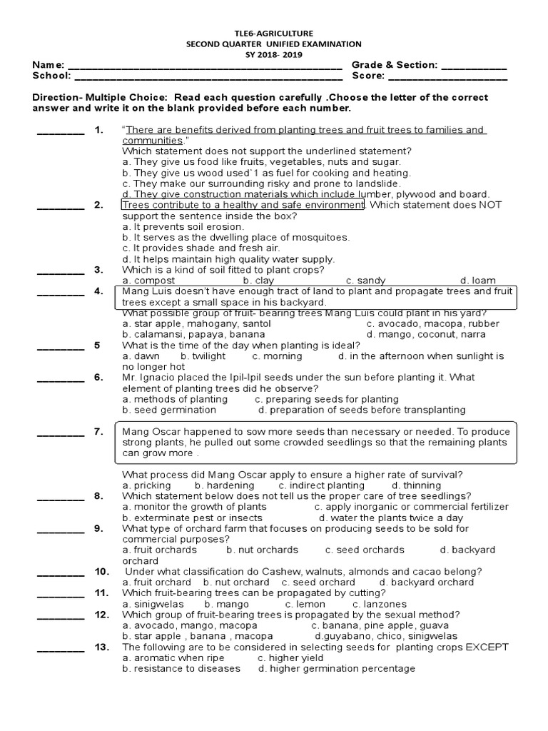 Agriculture Exam for Students | PDF | Fertilizer | Soil