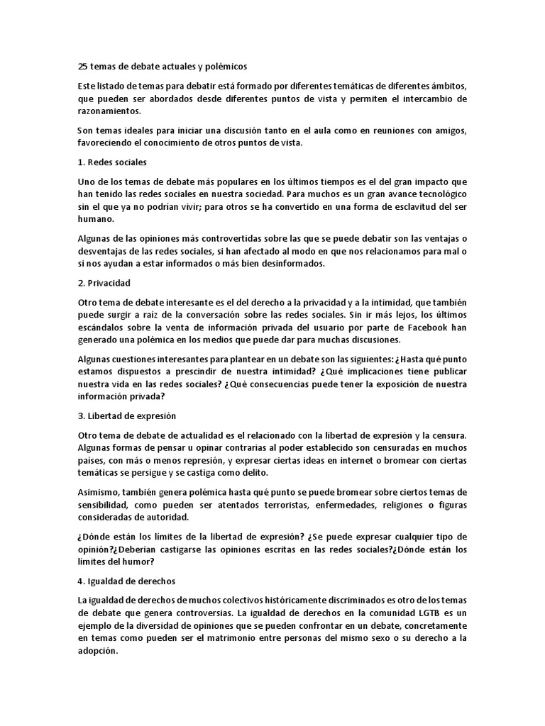 25 Temas de Debate Controversial | PDF | Subrogación | Servicio de ...